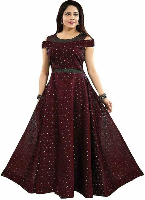 Buy OTABU Women Maroon Satin Blend Anarkali Gown- Free Size Online at ...
