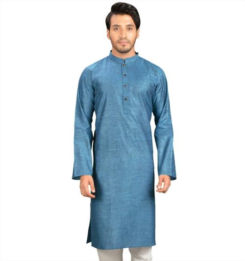 Buy Rene Men Blue Cotton Linen Blend Solid Kurtas Online at Best Prices ...