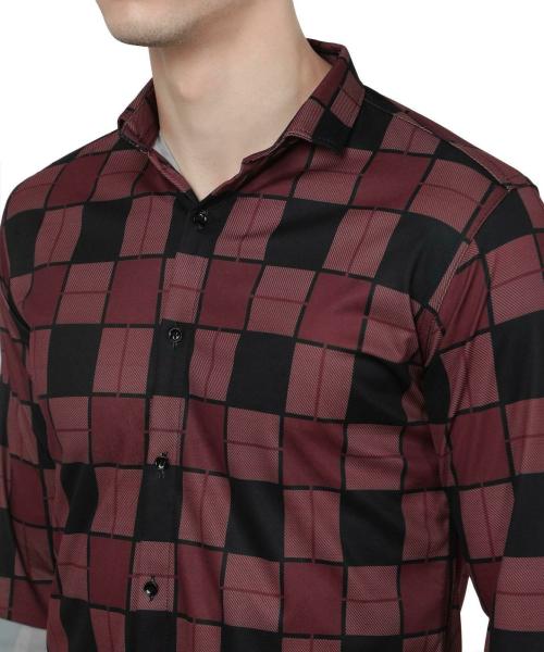 Buy Clinch Fashion Men Maroon Checkered Cotton Lycra Casual Shirts ...