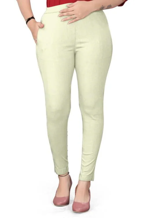 Buy Dolane Women Cream Cotton Trouser Pant With Pocket (L) Online at ...