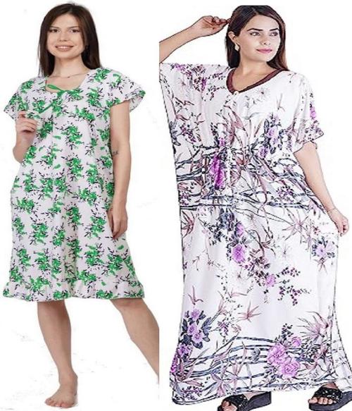 Buy BEAUTY CRAZE Women's Cotton Short Nighty And Satin Maxy Nighty ...