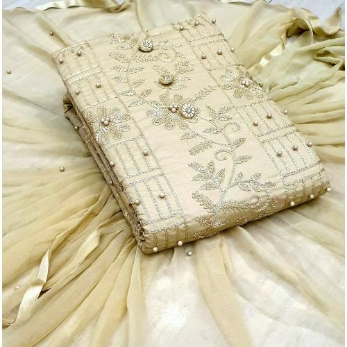 Buy GURHAL Embroidered Cotton Unstitched Dress Material Beige Online at ...