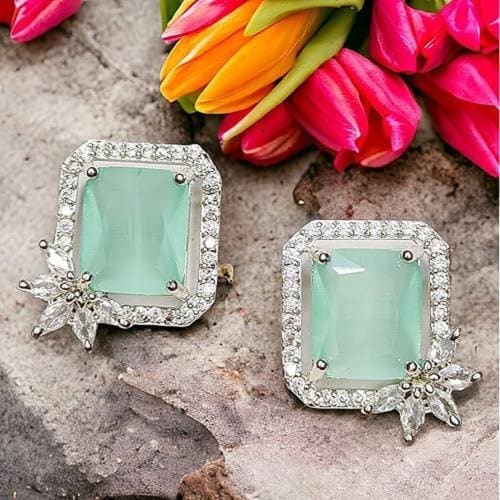 Buy TREND CREATION Rhodium Plated AAA AD Star Cut Stone Stud Earring ...