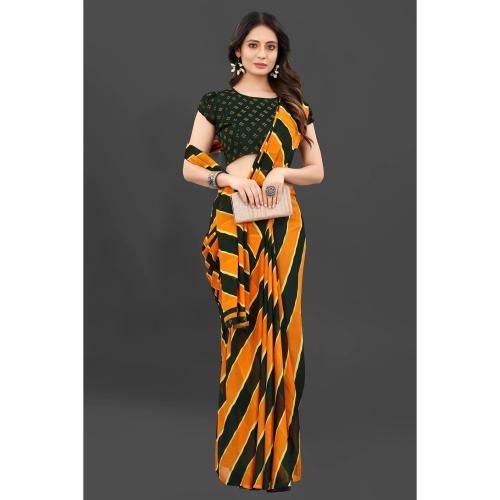 Buy Marabout Women's Beautiful Orange Colour Stripped Pure Georgette ...