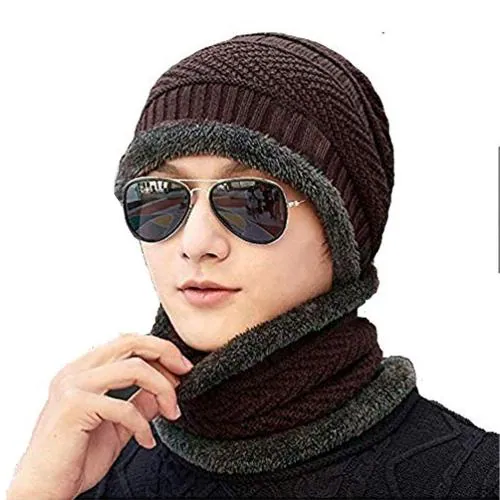 Buy SIDEWOK Unisex Woolen Beanie Cap Plus Muffler Scarf Set (BRN) Online at Best Prices in India ...