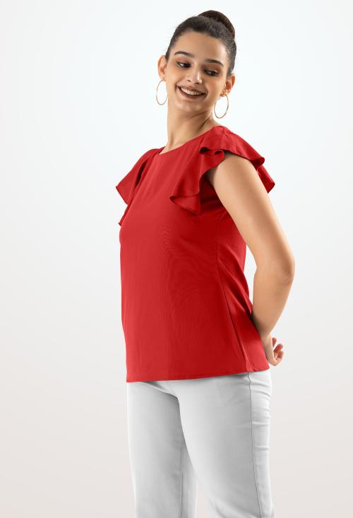 Buy AASK Solid & Plain Crape Red Color top Online at Best Prices in ...