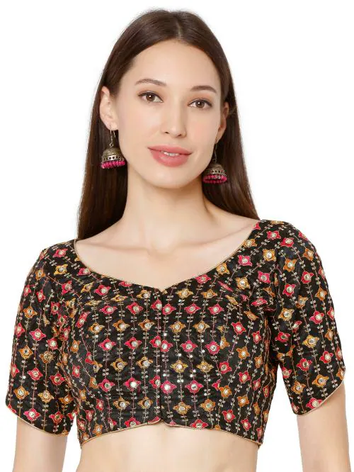 Buy Salwar Studio Women's Black Brocade Embroidered Readymade Saree Blouse Online at Best Prices ...