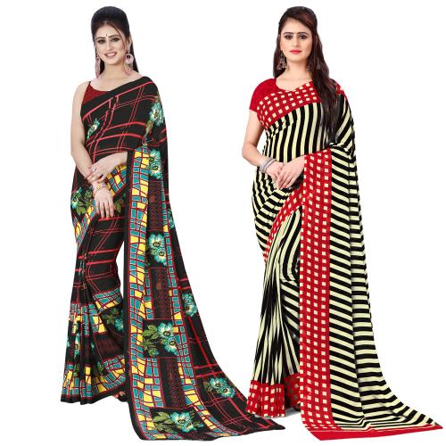 Buy Anand Women Multicolor5 Self Design Pattern Georgette Pack of 2 ...