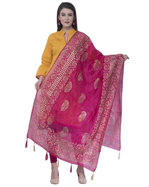 Buy A R Silk Rani Color Silk Pahadi Print Dupattas & Chunnis Online at ...