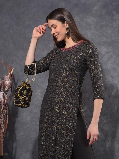 Buy Mamoose Women's BLACK Colour Kurti Online at Best Prices in India ...