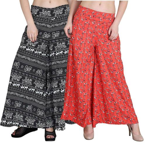 Buy PIXIE Store Women Multicolor Printed Crepe Palazzo (Pack of 2) (M) Online at Best Prices in ...