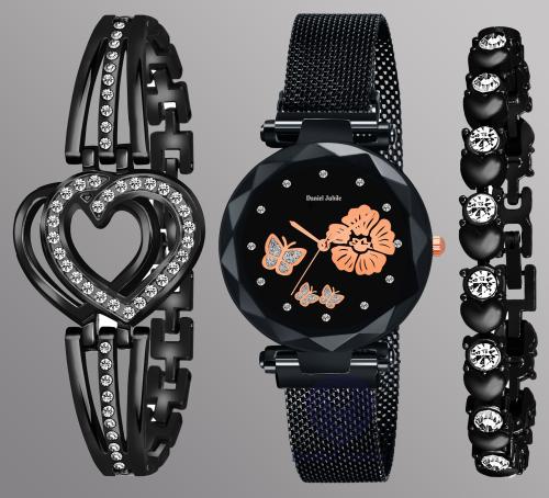 Buy Daniel Jubile Black Dial DJLINE With Cosmic And Dil Braclete Black Studded Analog Watch For ...