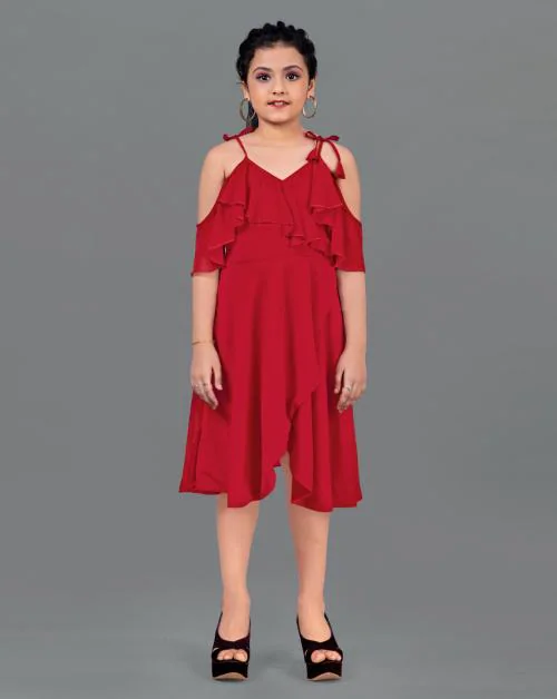 Buy Fashion Dream Girls Red Solid Georgette Pack Of 1 Frock | Dresses ...