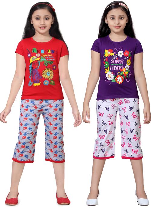 Buy SINI MINI Half Sleeve Multicolor14 Girls Casual Pack of 2 Nightsuit ...