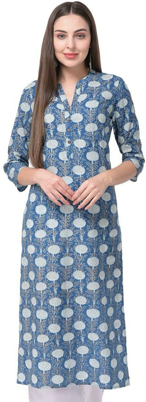 Buy Pistaa Women Blue Floral Pure Cotton Kurta Online at Best Prices in ...