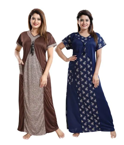 Buy Babesa Women Multicolor Printed Satin Nighty Combo- Free Size (Pack ...