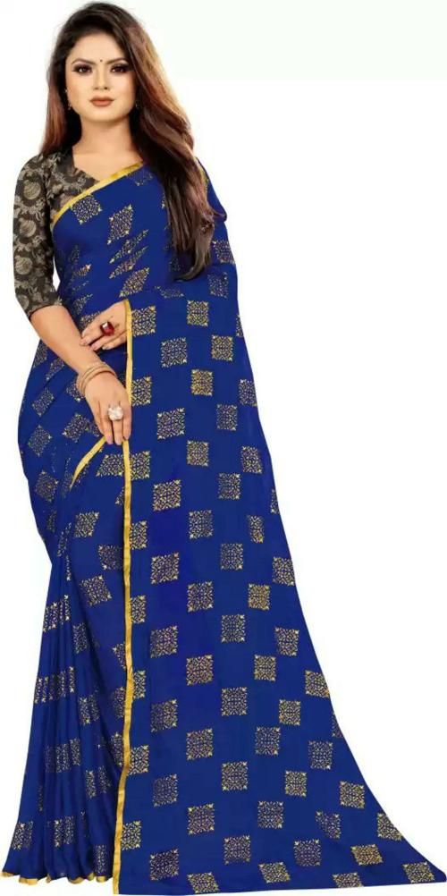 Buy Febo Fashion Women Navy Embellished Georgette Single Saree Online ...