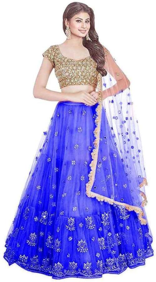 Buy Zaqe Zone Women Blue Self Design Net Lehenga Choli Online at Best ...