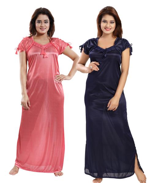 Buy Babesa Women Multicolor Printed Satin Nighty Combo- Free Size (Pack ...