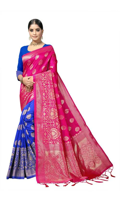 Buy NOPSE Women's Litchi Silk Banarasi Half & Half Saree (Amba Pink ...