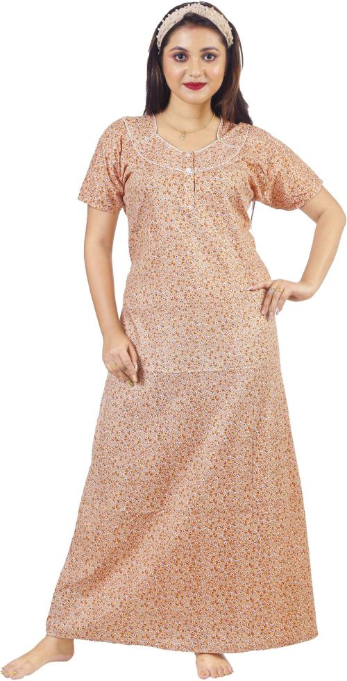 Buy OLBERS Women Beige Printed Cotton Blend Nighty (XXL) Online at Best ...