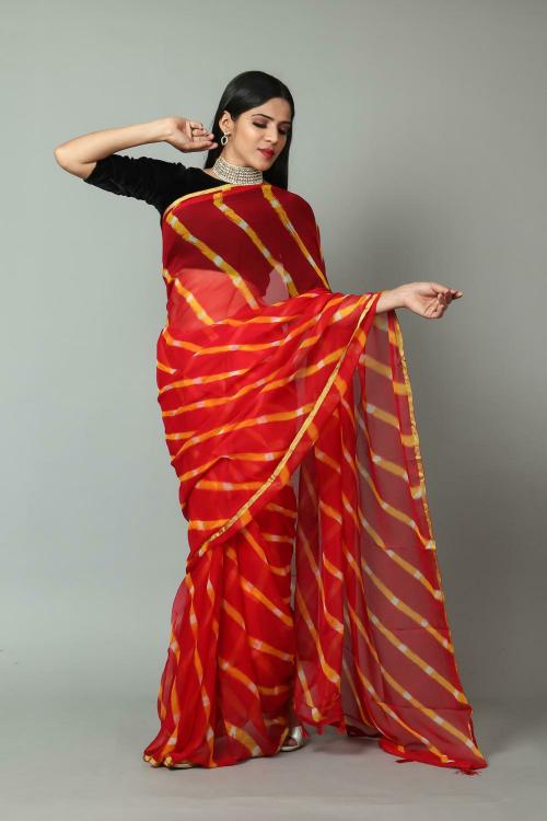 Buy Kishori Women's Zari Border and Thread Tassels Chiffon Saree and ...