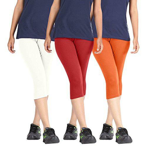Buy Pixie Store Women Multicolor Solid Cotton Lycra Capris (Pack of 3 ...