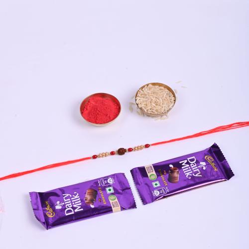 Buy Designer Pearl Rudraksh Rakhi with two cadbury chocolate Pack Of 1 ...