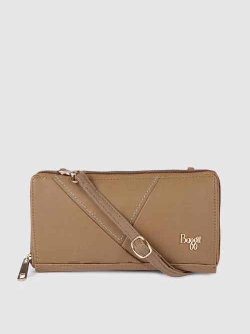 Buy Baggit Women Beige Synthetic Leather Zip Around Wallet With Wrist ...