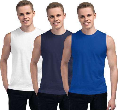 Buy PRIME PLUS Multicolor Solid Round Neck Sando Vest - L (Pack of 3 ...