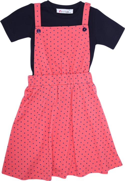 Buy First Kick Girls Pink Printed Pure Cotton Top Dungaree (3-4 Y ...