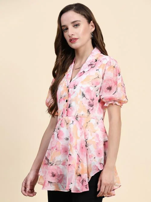 Buy KERI PERRY Women's Pink Georgette Floral Western Top Online at Best ...