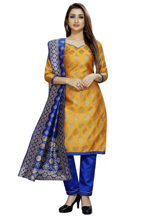 Buy Women's Jacquard Woven Banarasi Silk Blend Salwar Suit Dress ...