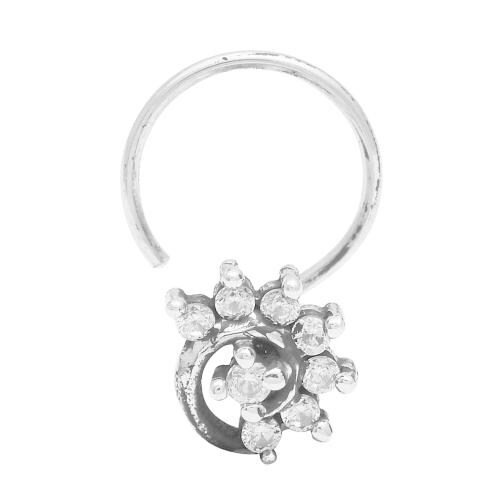 Buy MOONEYE White Stone Nose Pin 925 Sterling Silver Black Oxidized ...