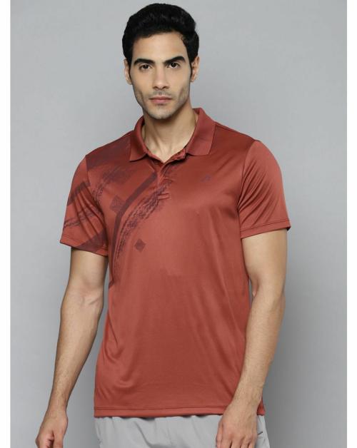 Buy Alcis Men Rust Printed Polo Collar Slim Fit T-shirt Online at Best ...