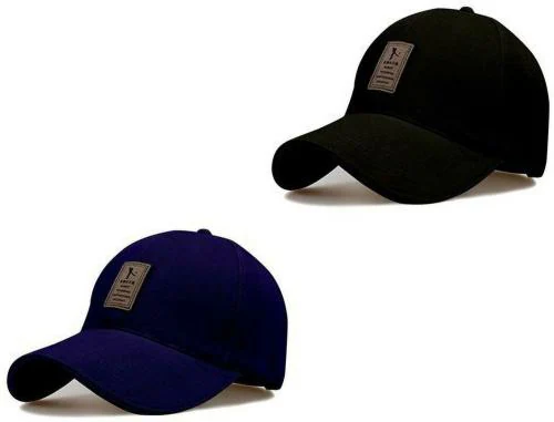 Buy ALMOS Unisex Black, Dark Blue Embellished Cotton Pack of 2 Baseball ...