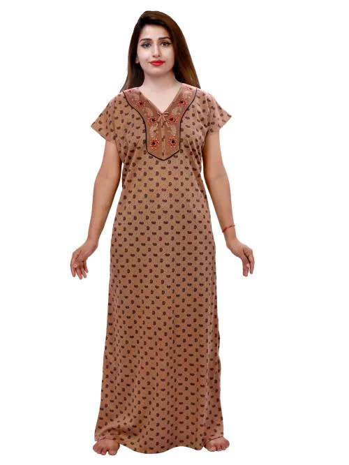 Buy NACNO Women's Hosiery Cotton Sleepwear Nighty/Maxi/Nightgown Beige ...