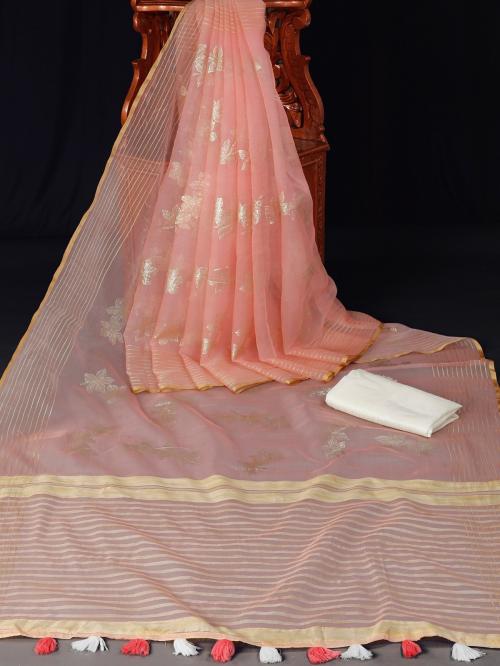 Buy Saree Exotica Organza Peach Colour Saree Double Pigment Print and ...