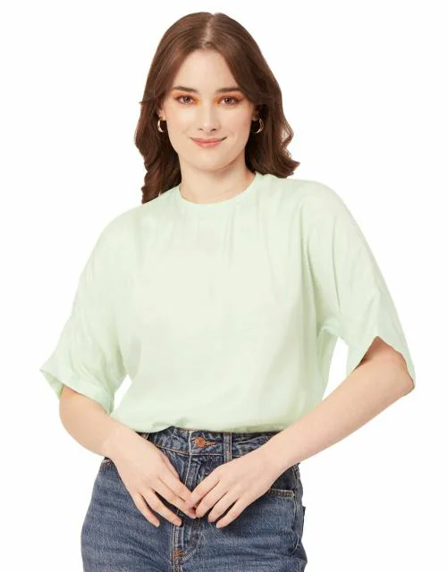 Buy Moomaya Solid Viscose Top For Women, Pastel Colors, Elbow Sleeve ...