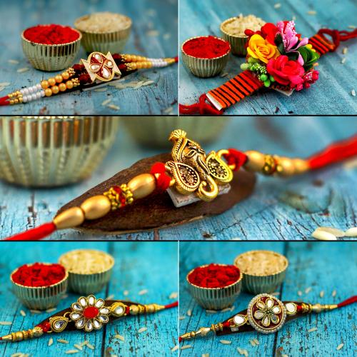 Buy Mansiyaorange Combo Of Five AD Stone Cotton Mauli Threads Work ...