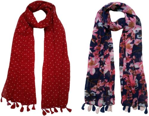 Buy FusFus Women Printed Chiffon Scarf - Free Size (Pack Of 2) Online ...