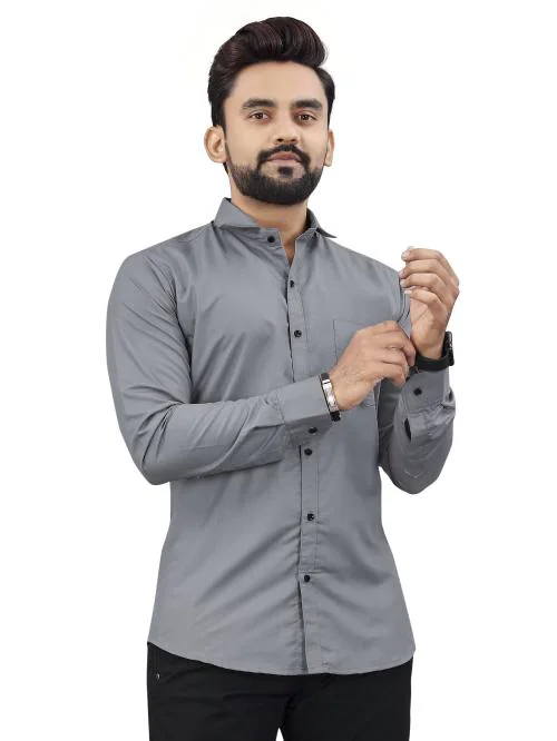 Buy NIVICK Men Slim Fit Solid Spread Collar Casual Shirt---Grey---XL ...