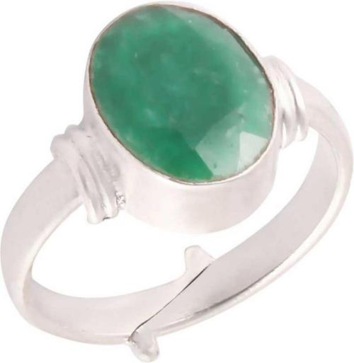 Buy Chopra Gems & Jewellery Silver Plated Brass Panna Stone Ring (Women ...