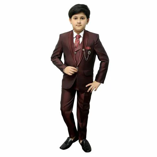 KLAUD ZEE Boys Maroon Solid Tr Shiner Fabric 5-Piece Suit - JioMart
