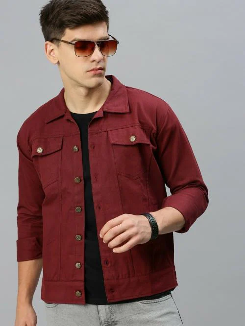 Buy VOXATI Maroon Men Denim Biker Jacket Online at Best Prices in India ...