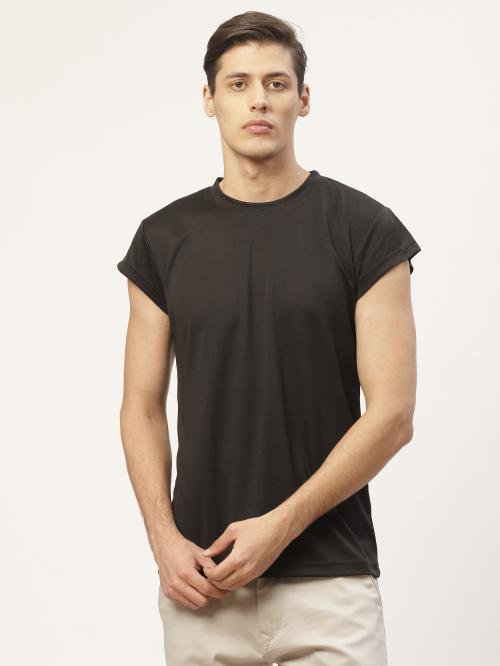 Buy PAUSE SPORT Mens Black Solid Synthetic T-Shirt Online at Best ...