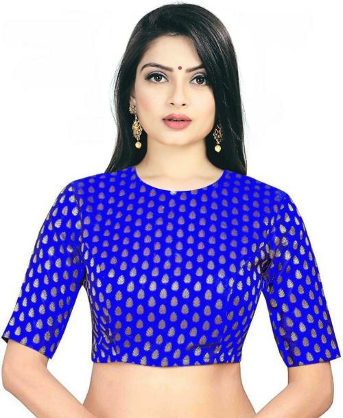Buy BlouseKart Women Blue and Gold Self Design Jacquard Blouse Online ...