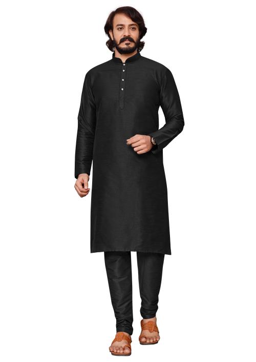 Buy EARTH ART SILK SELG DESIGN KURTA FOR MENS BLACK M Online at Best ...