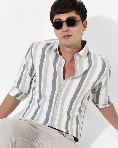 Buy Campus Sutra Men's Multitrack Striped Button Up Shirt Online at ...