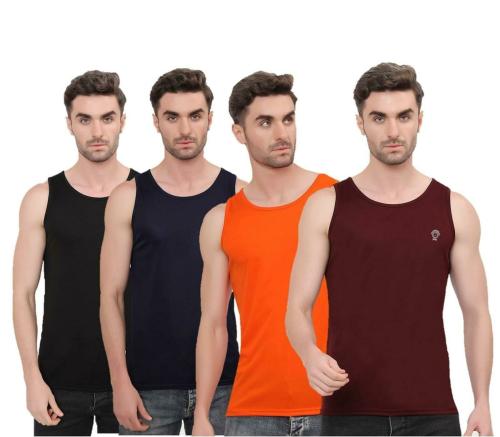 Buy CLOTHINK HUB Multicolour Solid Poly Blend Standard Length Vest ...